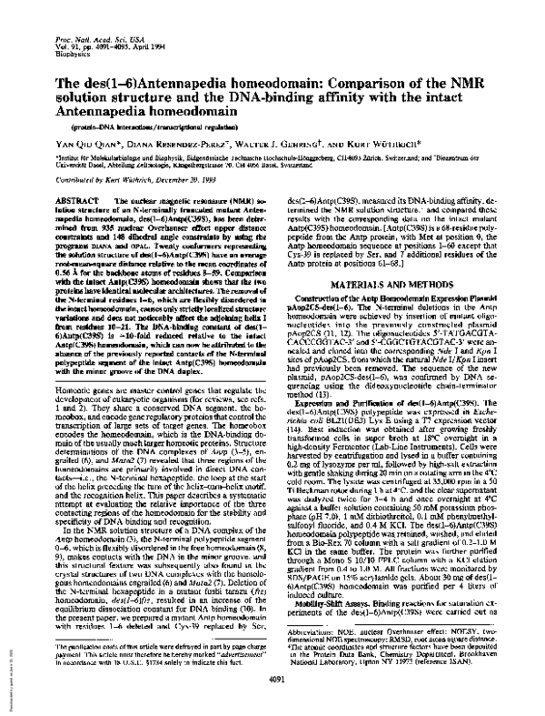 (PDF) The des(1-6)antennapedia homeodomain: comparison of the NMR ...