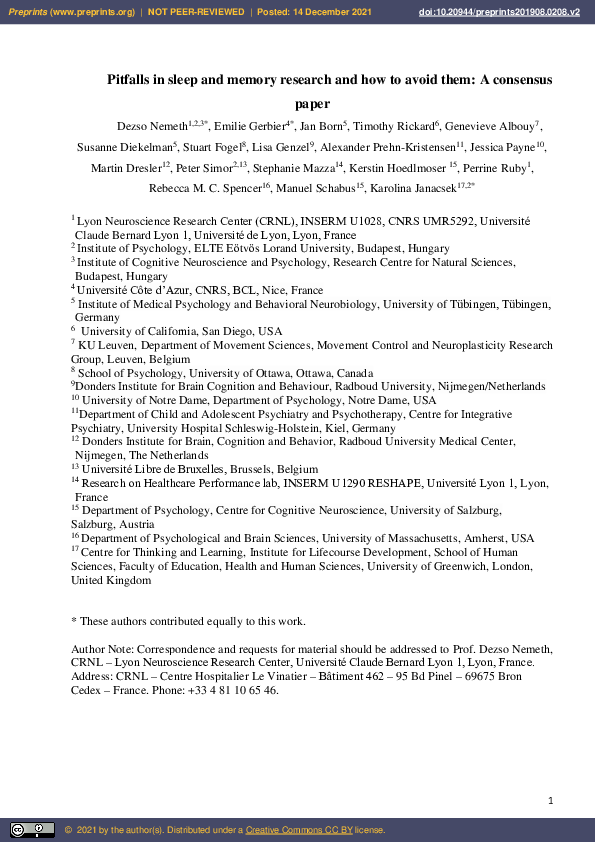 (PDF) Pitfalls in Sleep and Memory Research and How to Avoid Them: A ...