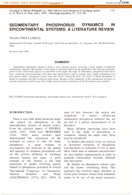 (PDF) Phosphorus Dynamics in Lakes: A Review