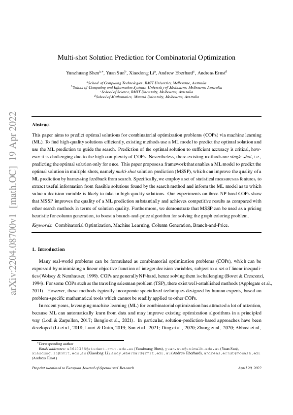 (PDF) Multi-shot Solution Prediction for Combinatorial Optimization