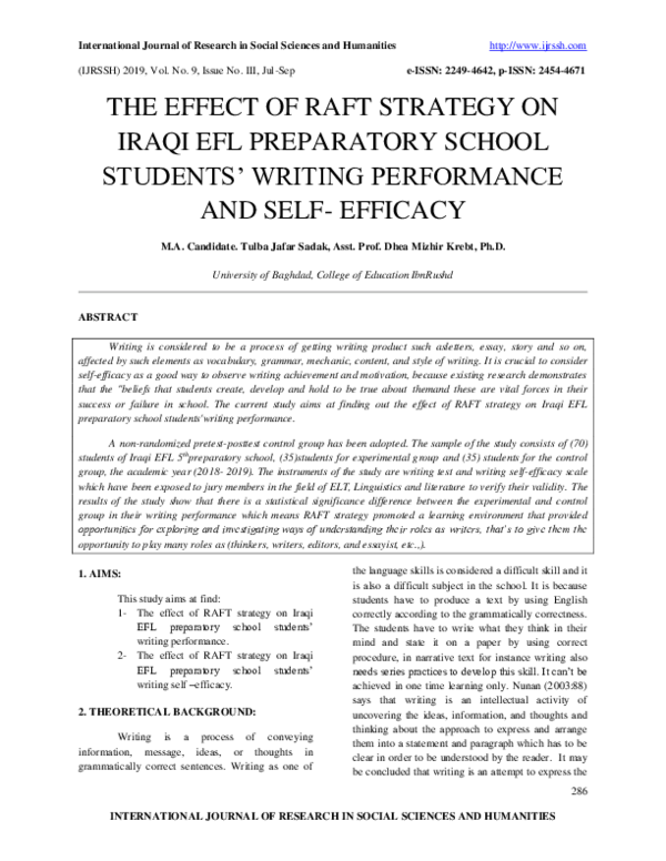 (PDF) THE EFFECT OF RAFT STRATEGY ONIRAQI EFL PREPARATORY SCHOOL ...
