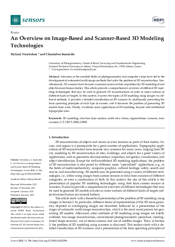 Pdf An Overview On Image Based And Scanner Based 3d Modeling Technologies