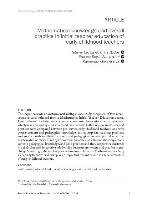 (PDF) Mathematical knowledge and overall practice in initial teacher ...