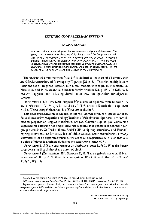 (PDF) Extensions of algebraic systems