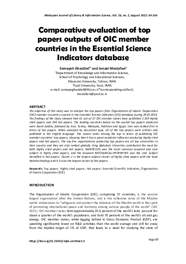 (PDF) Comparative evaluation of top papers outputs of OIC member ...