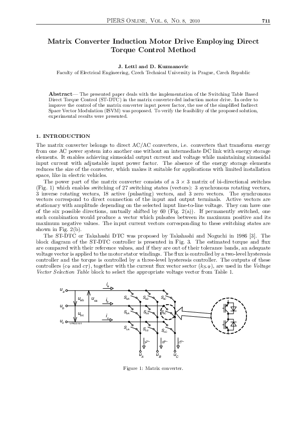 Pdf Matrix Converter Induction Motor Drive Employing Direct Torque Control Method