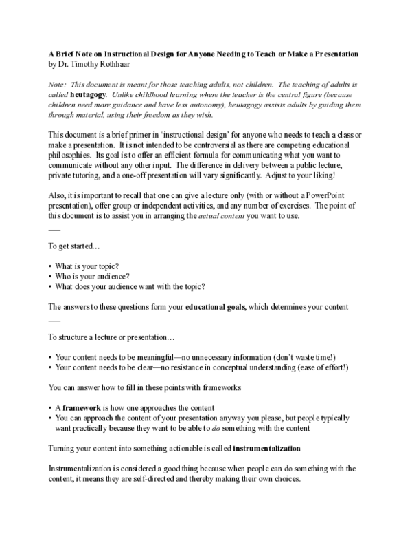 (PDF) A Brief Note on Instructional Design for Anyone Needing to Teach ...