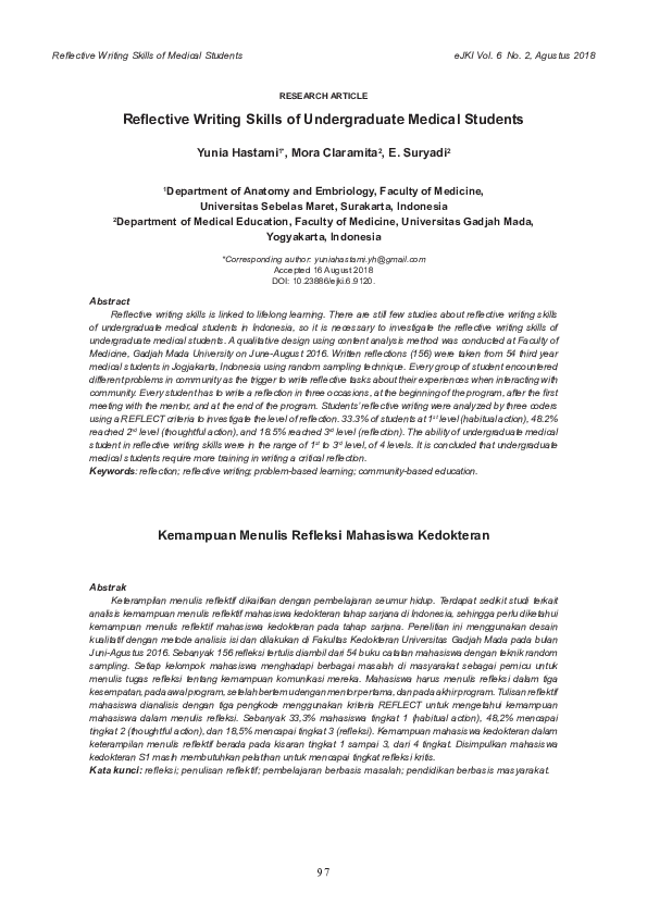 (PDF) Reflective Writing Skills of Undergraduate Medical Students