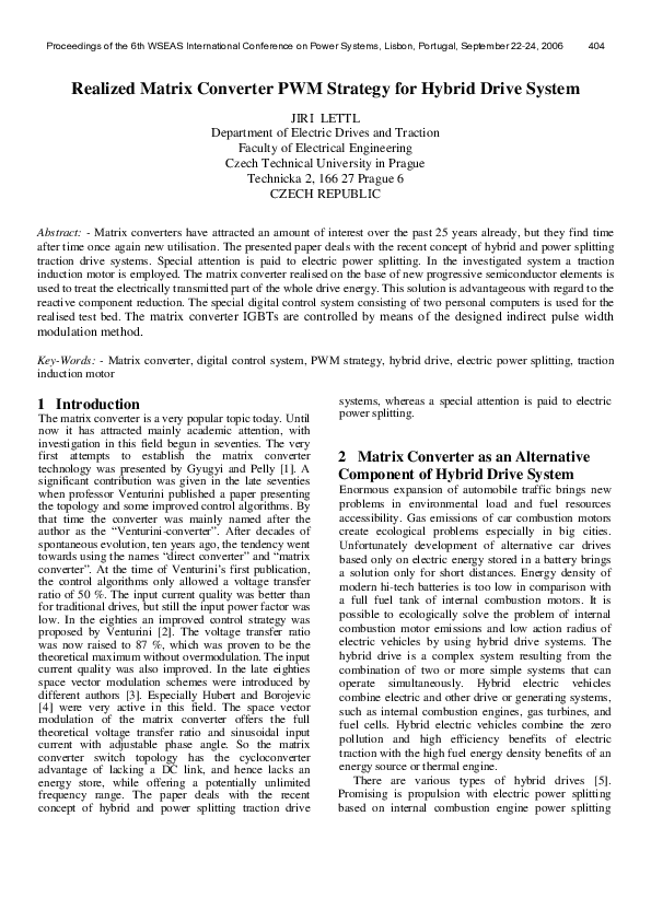 (PDF) Realized Matrix Converter PWM Strategy for Hybrid Drive System