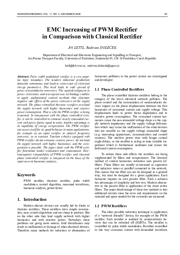 (PDF) EMC Increasing of PWM Rectifier in Comparison with Classical Rectifier