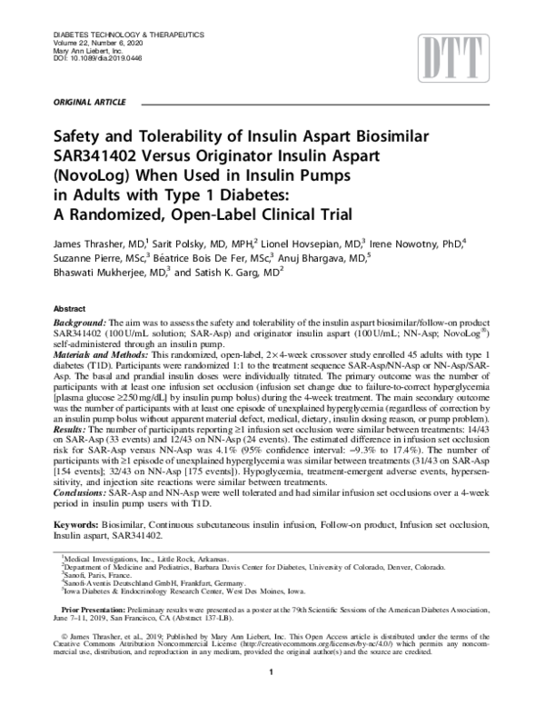 (PDF) Safety and Tolerability of Insulin Aspart Biosimilar SAR341402 ...