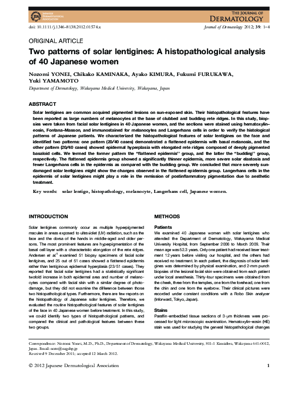 (PDF) Two patterns of solar lentigines: a histopathological analysis of ...