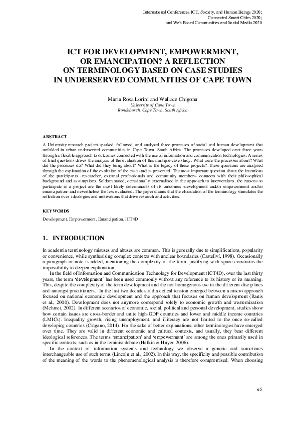 (PDF) Ict for Development, Empowerment, or Emancipation? A Reflection ...