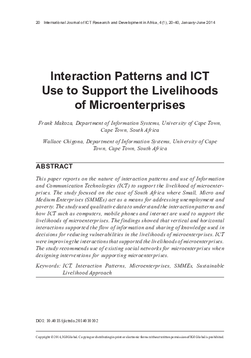 (PDF) Interaction Patterns and ICT Use to Support the Livelihoods of Microenterprises