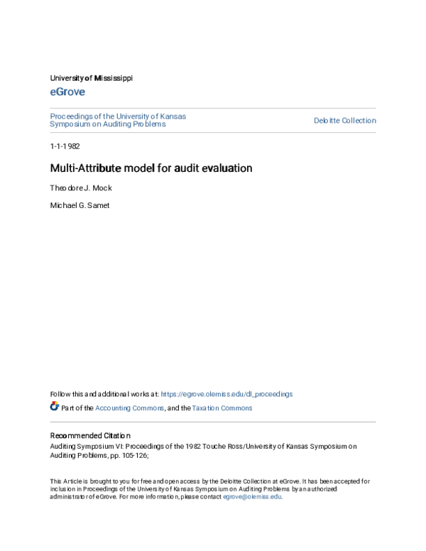 (PDF) Multi-Attribute model for audit evaluation
