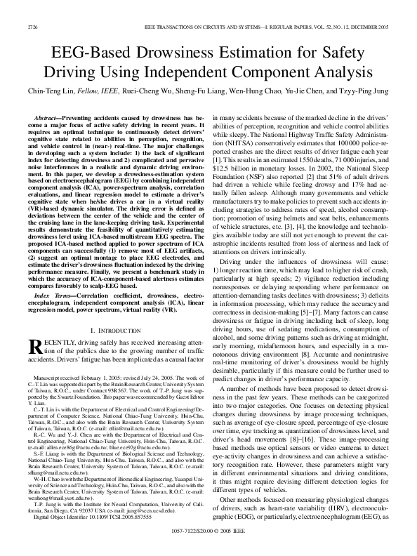 (PDF) EEG-based drowsiness estimation for safety driving using independent component analysis