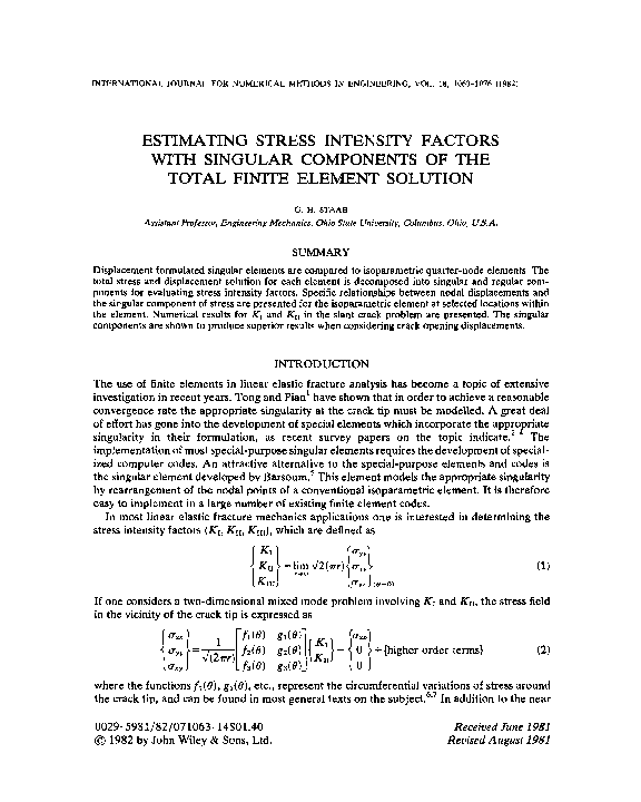 (PDF) Estimating stress intensity factors with singular components of the total finite element ...
