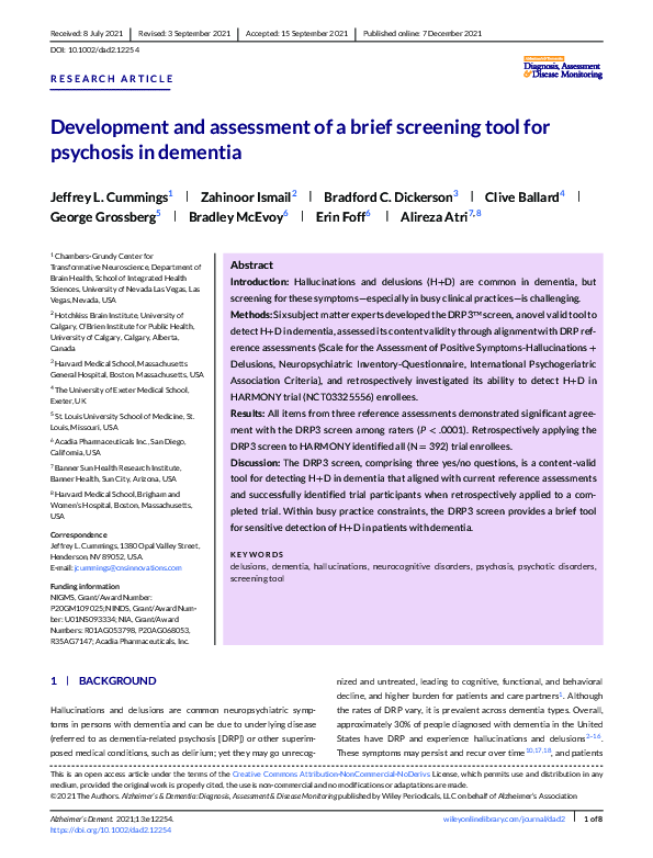 (PDF) Development and assessment of a brief screening tool for ...