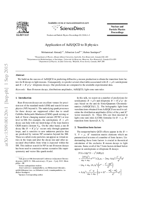 (PDF) Application of AdS/QCD to B physics
