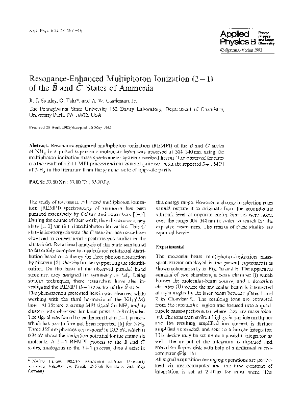 (PDF) Resonance-enhanced multiphoton ionization (2+1) of the $$\tilde B$$ and $$\tilde C ...