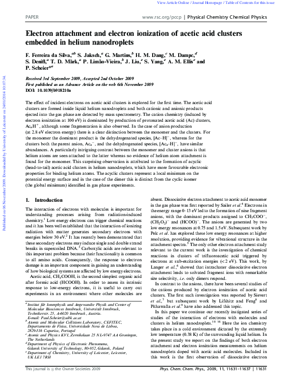 (PDF) Electron attachment and electron ionization of acetic acid ...