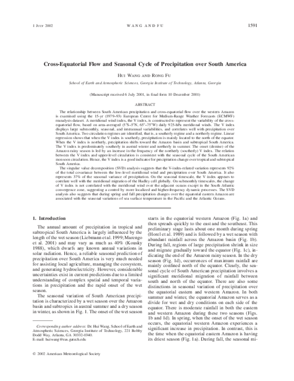 (PDF) Cross-Equatorial Flow and Seasonal Cycle of Precipitation over ...