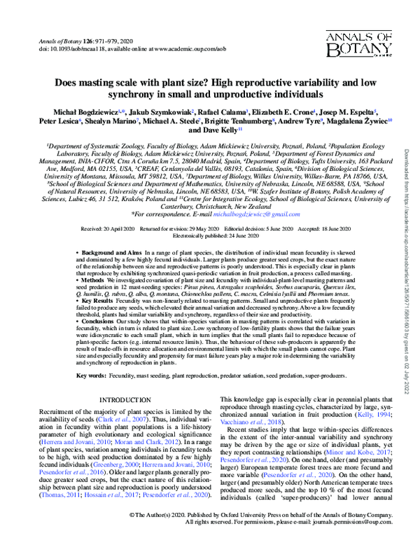 (PDF) Does masting scale with plant size? High reproductive variability ...