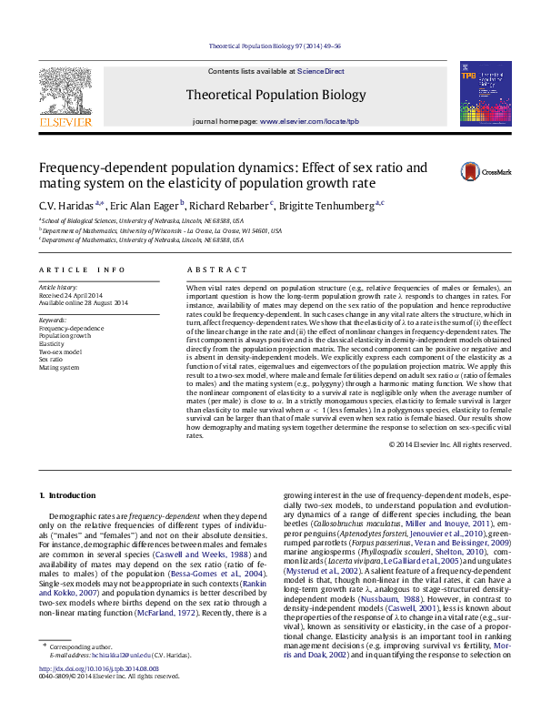 Pdf Frequency Dependent Population Dynamics Effect Of Sex Ratio And Mating System On The