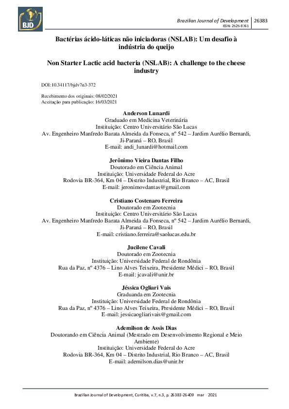 (PDF) Bactérias Ácido-Láticas Não Iniciadoras (Nslab): Um Desafio À Indústria Do Queijo / Non ...