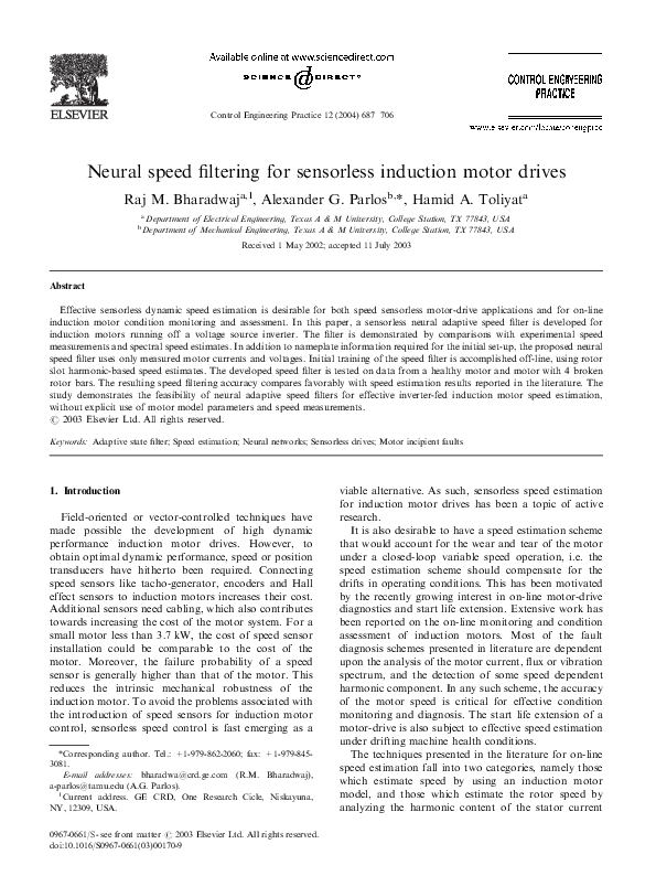 Pdf Neural Speed Filtering For Sensorless Induction Motor Drives