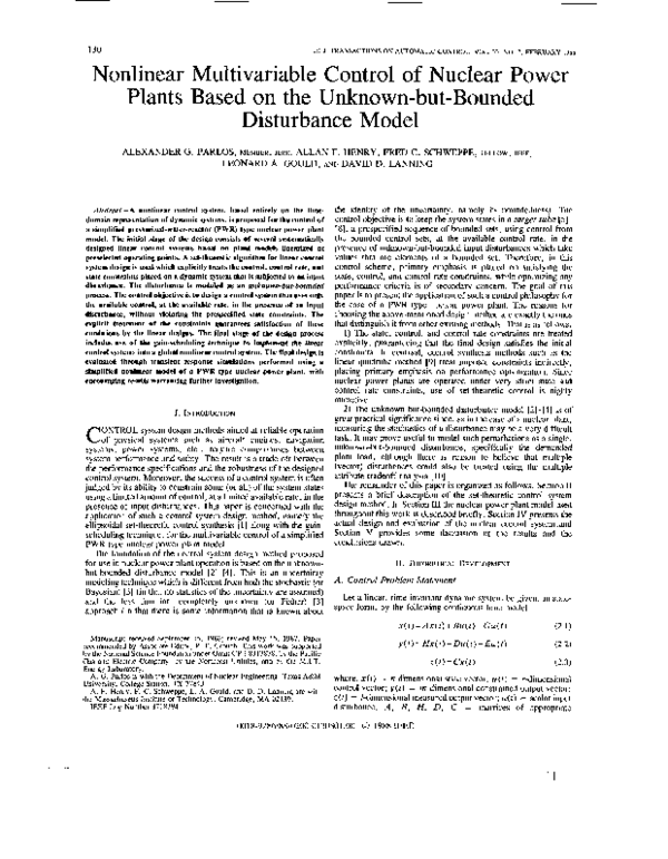 Pdf Nonlinear Multivariable Control Of Nuclear Power Plants Based On The Unknown But Bounded