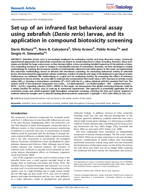 (PDF) Set-up of an infrared fast behavioral assay using zebrafish ...