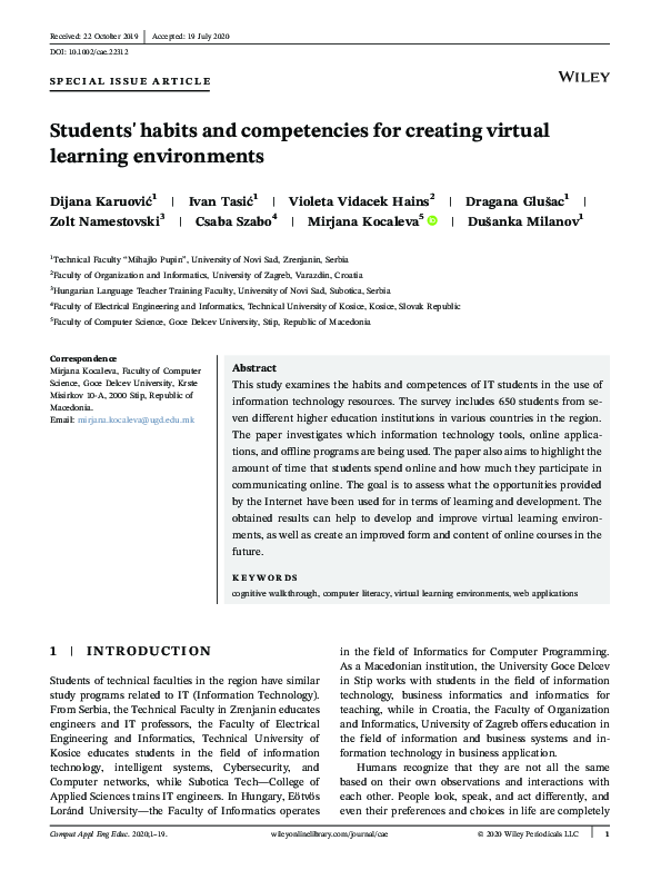 (PDF) Students' habits and competencies for creating virtual learning environments