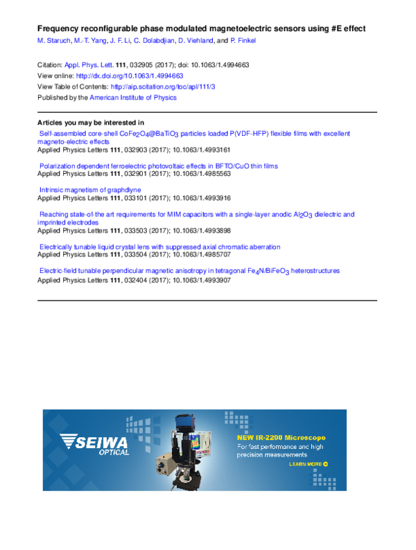 (PDF) Frequency reconfigurable phase modulated magnetoelectric sensors using ΔE effect