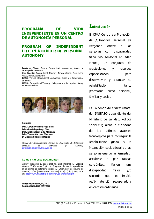 (PDF) Programa de vida independiente en un centro de autonomía personal
