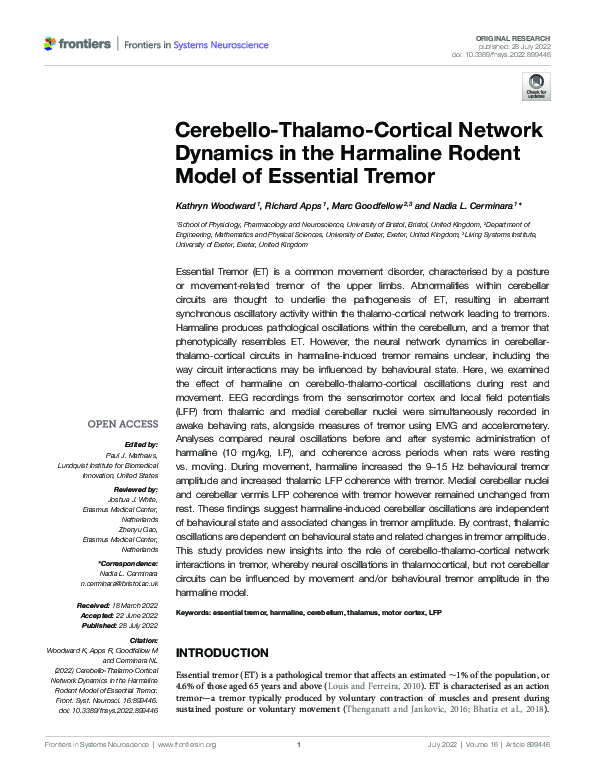 (PDF) Cerebello-Thalamo-Cortical Network Dynamics in the Harmaline ...