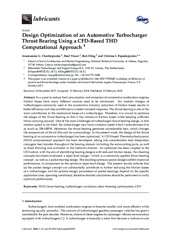 (PDF) Design Optimization of an Automotive Turbocharger Thrust Bearing ...