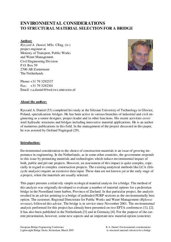 (PDF) Environmental Considerations to Structural Material Selection for ...