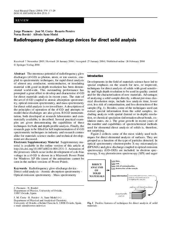 (PDF) Radiofrequency glow-discharge devices for direct solid analysis