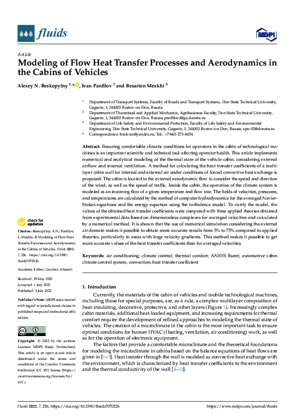 (PDF) Modeling of Flow Heat Transfer Processes and Aerodynamics in the ...