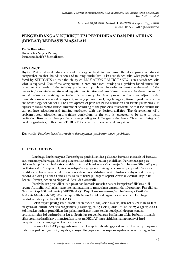 (PDF) Pengembangan Kurikulum Pendidikan Dan Pelatihan (Diklat) Berbasis ...