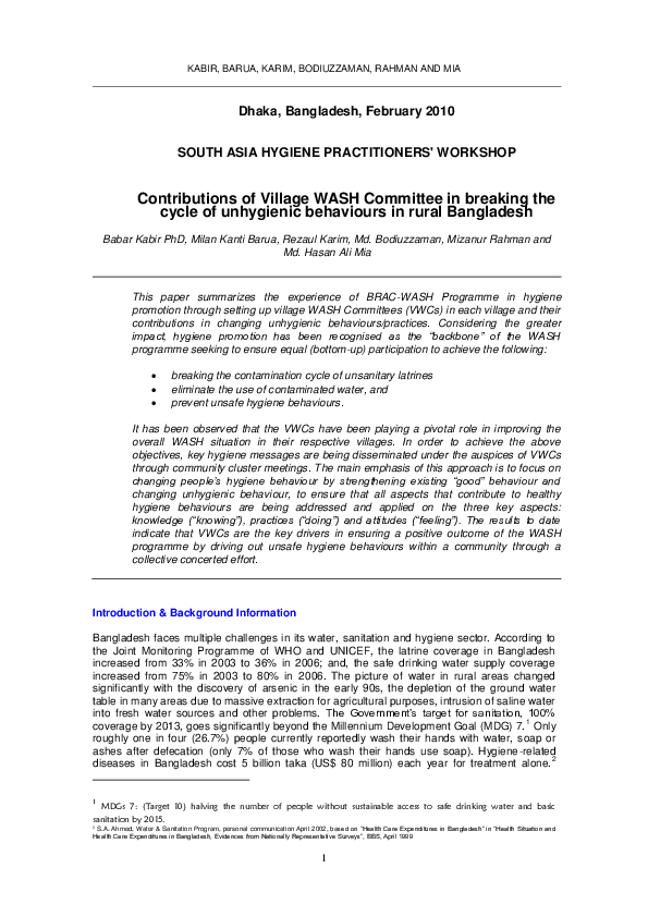 (PDF) Contributions of Village WASH Committee in breaking the cycle of ...