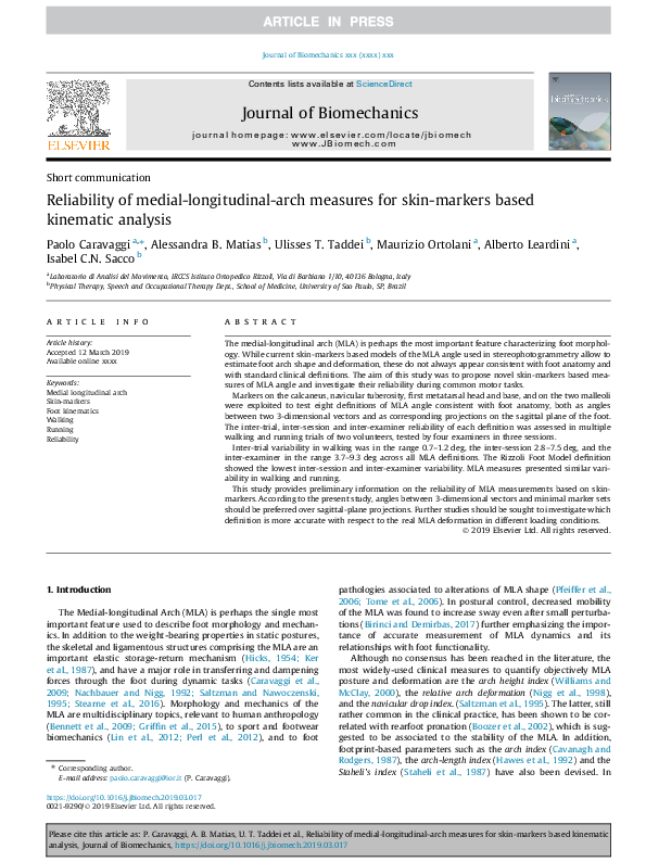 (PDF) Reliability of medial-longitudinal-arch measures for skin-markers ...