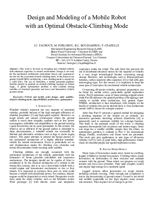 Pdf Design And Modeling Of A Mobile Robot With An Optimal Obstacle