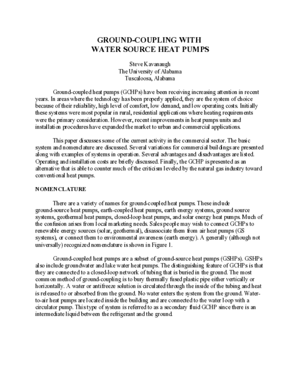 (PDF) Ground-Coupling with Water Source Heat Pumps