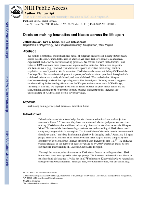 (PDF) Decision-making heuristics and biases across the life span