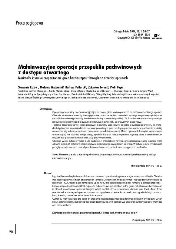 (PDF) Minimally invasive preperitoneal groin hernia repair through an ...