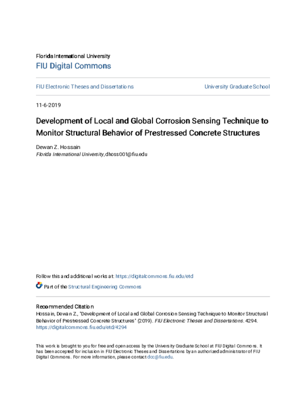(PDF) Development of Local and Global Corrosion Sensing Technique to Monitor Structural Behavior ...