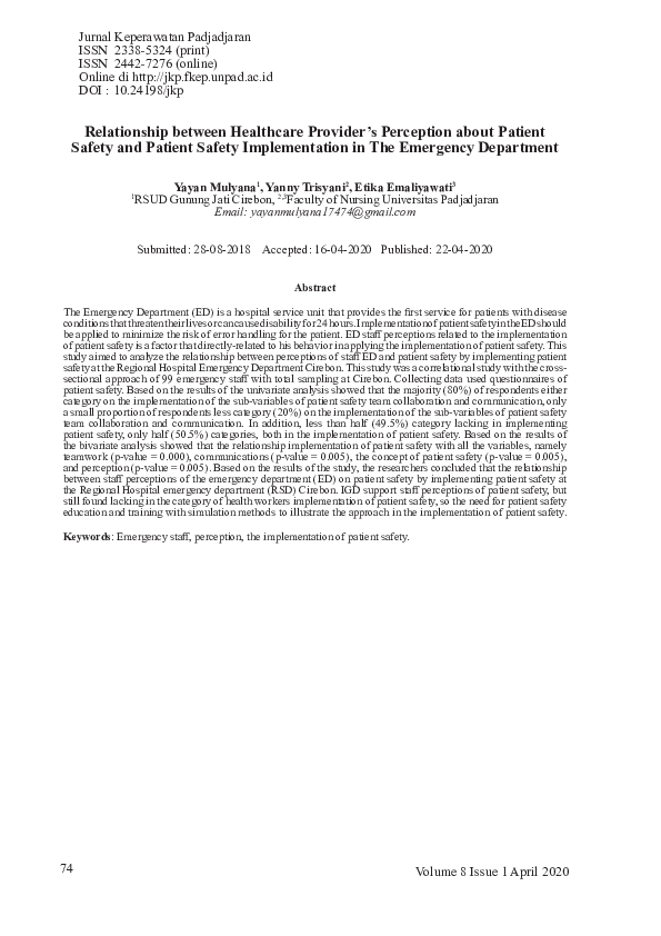 (PDF) Relationship between Healthcare Provider’s Perception about Patient Safety and Patient ...