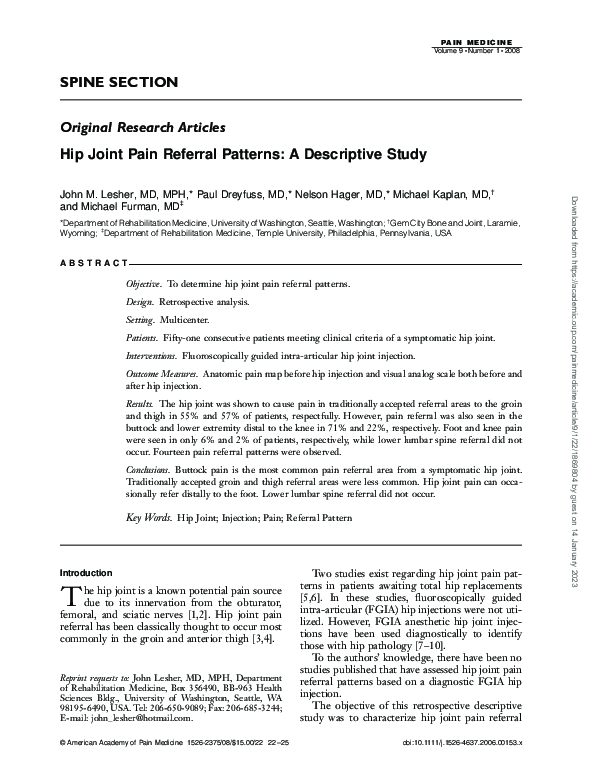 (PDF) Hip Joint Pain Referral Patterns: A Descriptive Study | john ...
